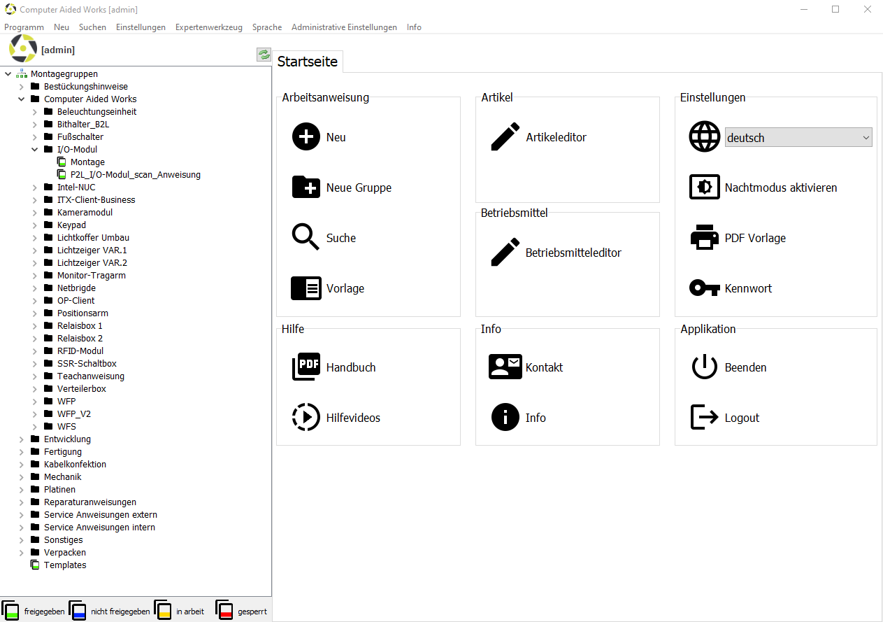 Das Modul [admin] mit neuem Design - Computer Aided Works